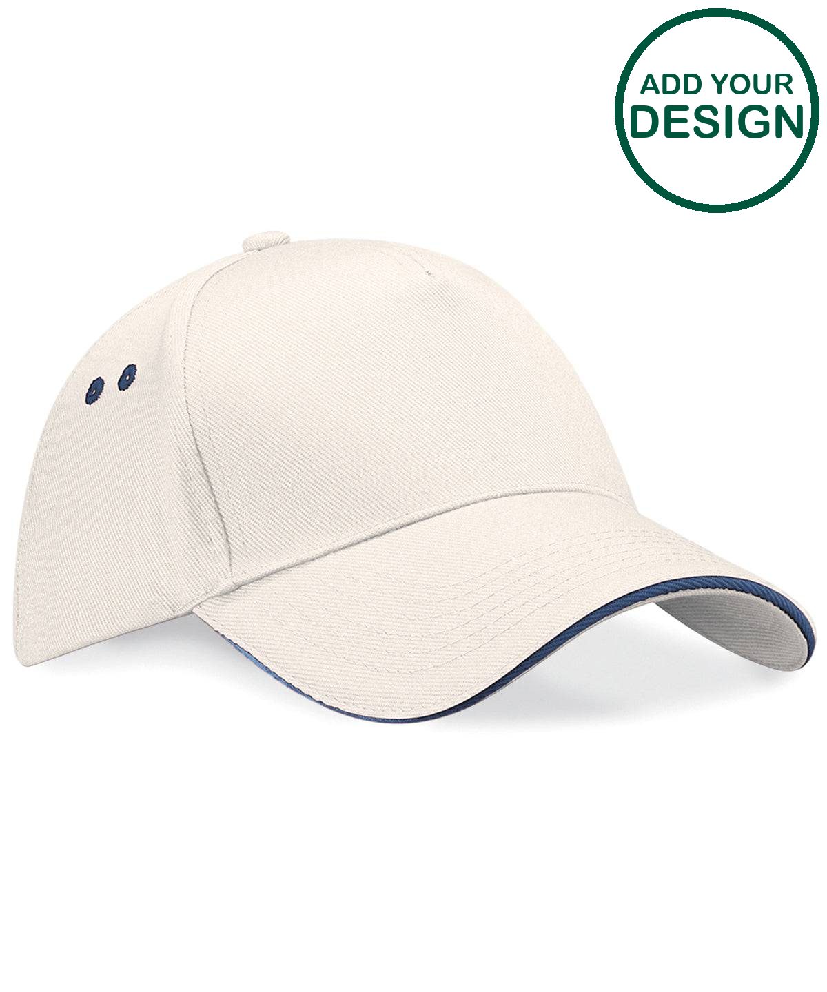 Beechfield - Ultimate 5-panel cap - sandwich peak - Putty/French Navy – Workwear Superstore